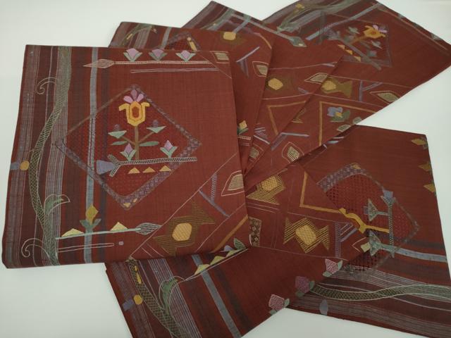 平和屋着物●極上　中国三大刺繍　スワトウ相良刺繍　汕頭相良刺繍　総刺繍　全通柄袋帯　紬地　花菱間道　正絹　逸品　DAAV6910ps