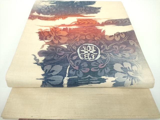 平和屋着物●中国三大刺繍　相良刺繍　太鼓柄袋帯　紬地　花鳥文　正絹　逸品　DAAV6911ps