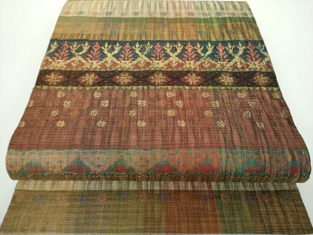 平和屋着物●西陣　老舗　渡文謹製　手織　すくひ　六通柄袋帯　横段花文　金糸　正絹　逸品　DAAV6918ps