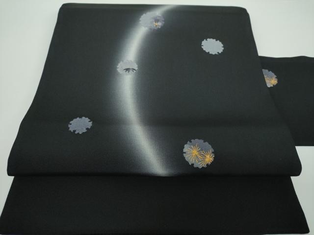 平和屋着物●九寸名古屋帯　総刺繍　松竹梅　雪輪　黒地　金糸　正絹　逸品　DAAV6922ps