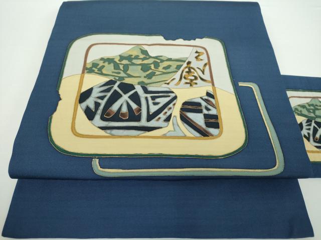 平和屋着物●九寸名古屋帯　作家物　遠山風景　金彩　正絹　逸品　DAAV6925ps