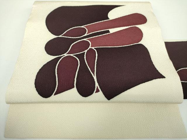 平和屋着物●九寸名古屋帯　抽象文様　鬼しぼ縮緬　正絹　逸品　未使用　DAAV6933ps