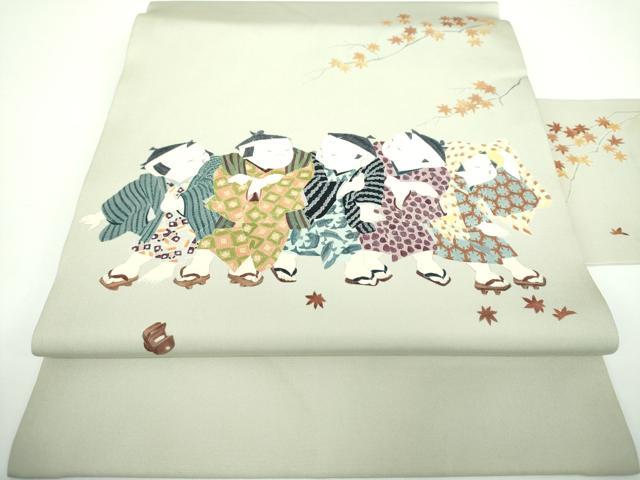 平和屋着物●塩瀬　九寸名古屋帯　作家物　童子遊び　おしくらまんじゅう　正絹　逸品　DAAV6934ps