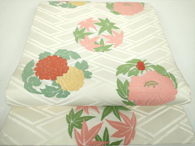 平和屋着物●俵屋　人間国宝　喜多川平朗  有職織物　九寸開き名古屋帯　唐織　花丸文　正絹　逸品　DAAV6941ps