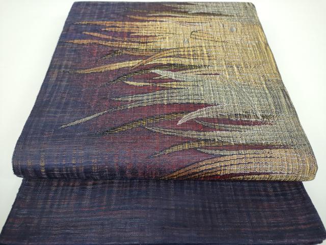 平和屋着物●西陣　老舗　渡文謹製　手織　すくひ　両面　太鼓柄袋帯　草葉文　金銀糸　正絹　逸品　DAAV6946ps