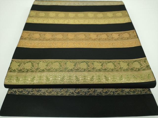 平和屋着物●六通柄袋帯　名物裂花間道　黒地　金糸　正絹　逸品　DAAV6980ps