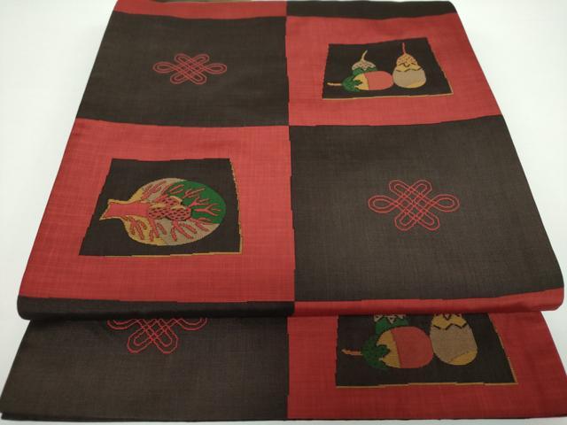 平和屋着物●名門木屋太　今河織物　六通柄袋帯　市松文様　成り物　正絹　逸品　DAAV6991ps