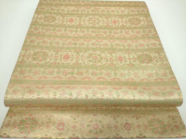 平和屋着物●織物一筋名門　織悦　全通柄袋帯　横段花文　金糸　正絹　逸品　DAAV6997ps