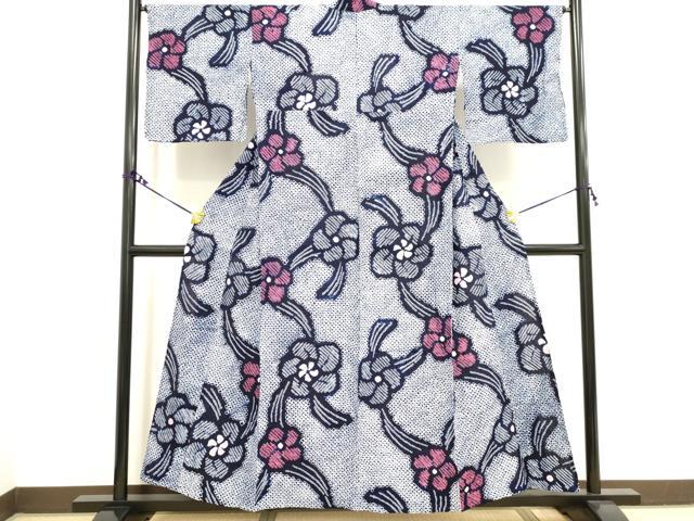 平和屋着物∴夏物　浴衣　有松鳴海絞り　枝花文　綿　逸品　DAAV7257cd