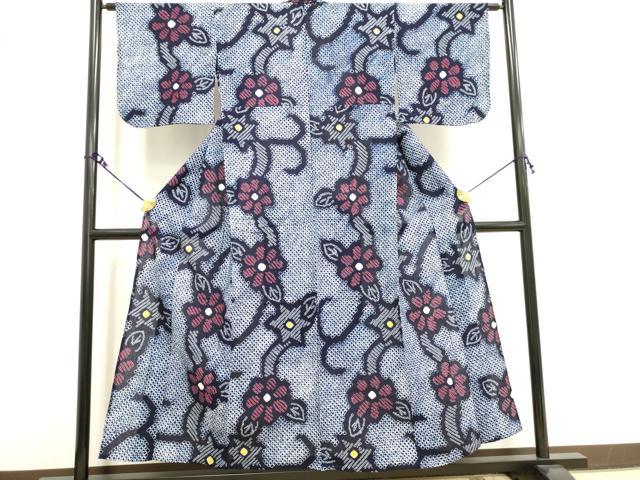 平和屋着物∴夏物　浴衣　有松鳴海絞り　花唐草文　綿　逸品　DAAV7259cd