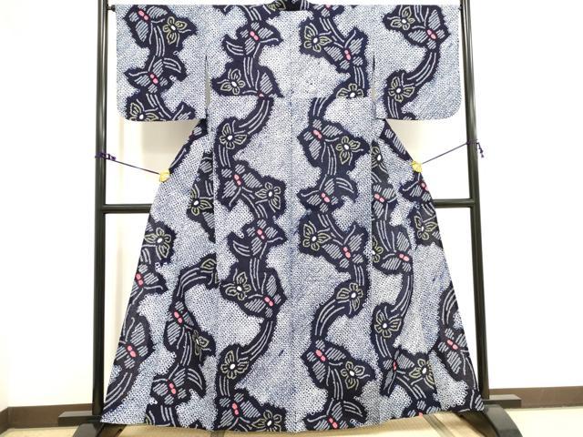 平和屋着物∴夏物　浴衣　有松鳴海絞り　流水蝶文　綿　逸品　DAAV7289cd