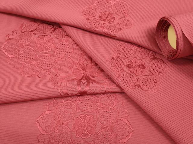 平和屋着物＊夏物　中国三大刺繍　汕頭刺繍　付下げ　反物　着尺　絽　堅牢染　正倉院花　臙脂色　逸品　未使用　DAAV8288zzz