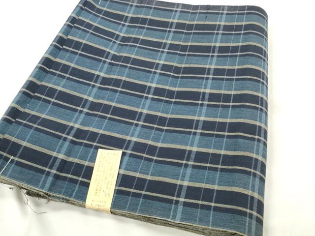 平和屋着物∴夏物　浴衣　反物　着尺　松風縮　格子柄　綿　逸品　未使用　DAAV8294zzz