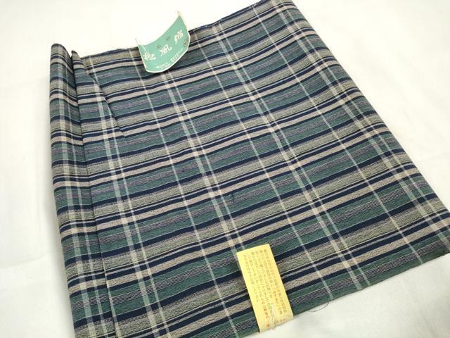 平和屋着物∴夏物　浴衣　反物　着尺　松風縮　格子柄　綿　逸品　未使用　DAAV8295zzz