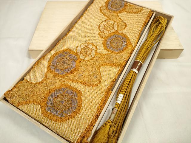 平和屋着物●和装小物　帯締め・帯揚げセット　振袖用　総絞り　流水花文　ラメ付き　手組紐　逸品　未使用　DAAV8477zzz