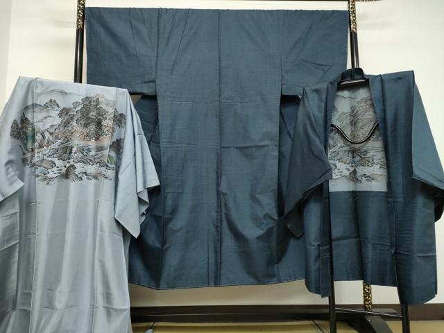 平和屋着物●男性　本場大島紬　アンサンブル　長襦袢セット（袷）　100亀甲　総詰め　正絹　逸品　DAAV8527tw