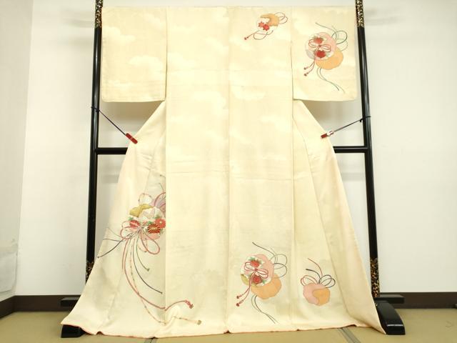 平和屋着物●訪問着　駒刺繍　鏡裏花蝶文　ロング丈　正絹　逸品　DAAV8565tw