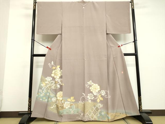 平和屋着物●豪華色留袖　作家物　駒刺繍　花唐草文　柴染色地　暈し染め　金彩　正絹　逸品　DAAV8568tw