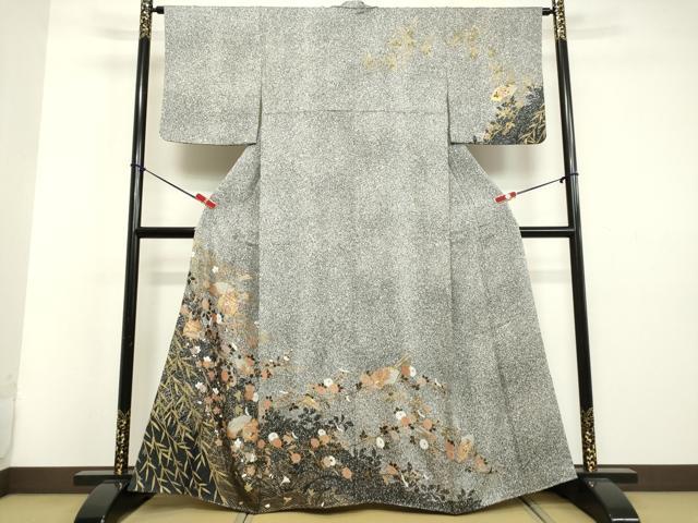 平和屋着物●訪問着　扇面枝花文　金彩　正絹　逸品　DAAV8582tw