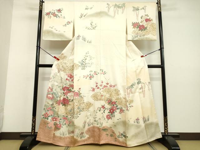 平和屋着物○訪問着 雲取り草花文 暈し染め 金彩 正絹 逸品