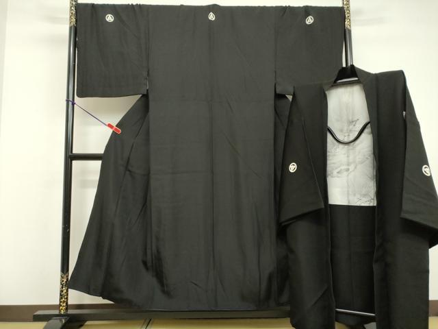 平和屋着物●男性　黒紋付・羽織セット　正絹　逸品　DAAV8681tw