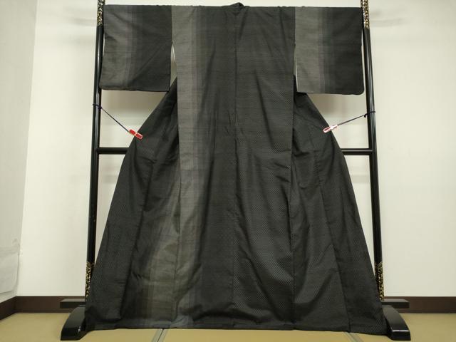 平和屋着物●訪問着　紬地　変わり間道　黒地　正絹　逸品　DAAV8701tw