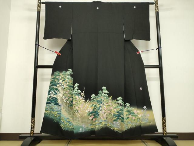 平和屋着物●十日町友禅作家　阿部佳雪　黒留袖　風景花松文　暈し染め　正絹　逸品　DAAV8723tw