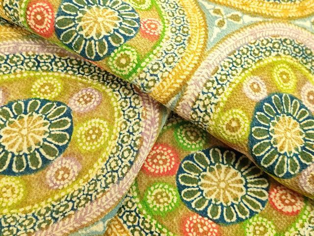 平和屋着物●上質な小紋　型染め　花絵皿文　鬼しぼ縮緬　正絹　逸品　DAAV8736tw