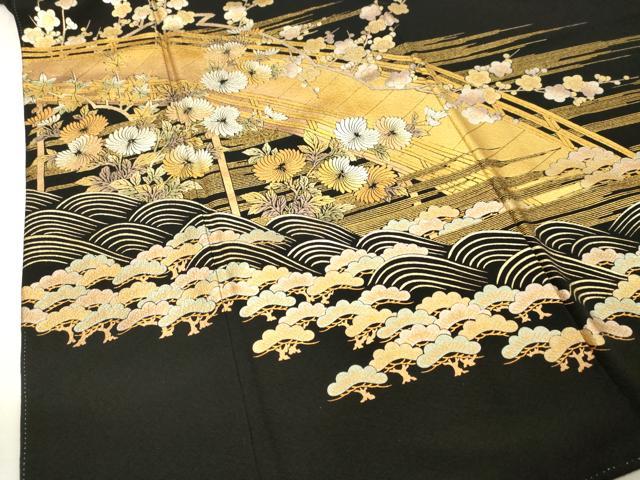 平和屋着物○金彩友禅 卓越技能者・名工・和田光正 黒留袖 立波渡橋