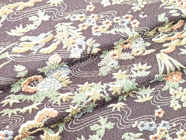 平和屋着物●上質な小紋　型染め　流水草花文　正絹　逸品　未使用　DAAV8805tw