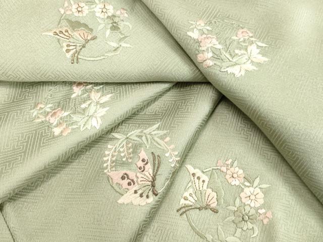 平和屋着物●訪問着　総刺繍　花蝶丸文　銀糸　正絹　逸品　DAAV8832tw