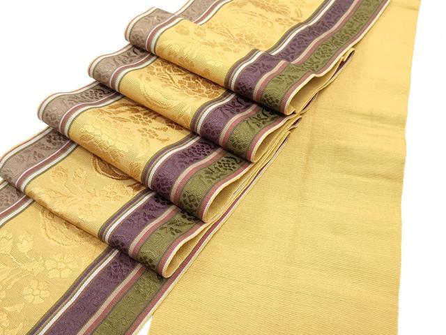 平和屋着物●本場筑前博多織　半幅帯　花唐草間道　正絹　逸品　DAAV9020ob