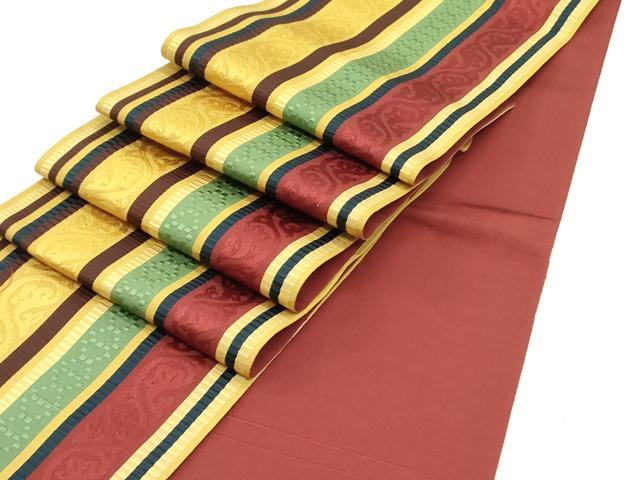 平和屋着物●本場筑前博多織　半幅帯　唐草間道　証紙付き　正絹　逸品　DAAV9022ob