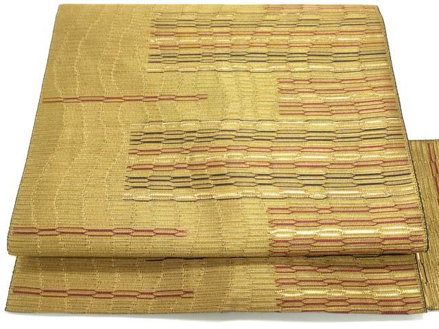 平和屋着物●八寸名古屋帯　変わり格子横段文　金糸　正絹　逸品　未使用　DAAV9024ob