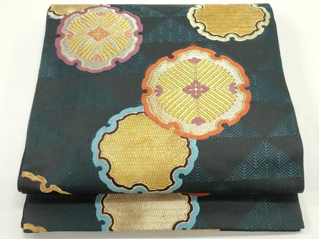 平和屋着物●京の名門　じゅらく謹製　じゅらく黄金繭　六通柄袋帯　唐織　鱗雪輪花文　金銀糸　正絹　逸品　DAAV9034ob