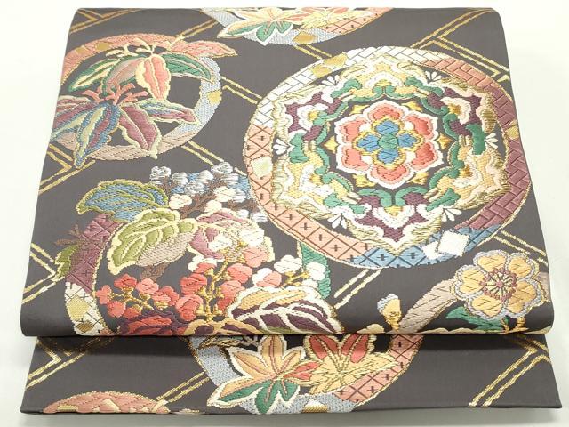 平和屋着物●六通柄袋帯　唐織　檜垣正倉院花丸文　金銀糸　正絹　逸品　DAAV9037ob