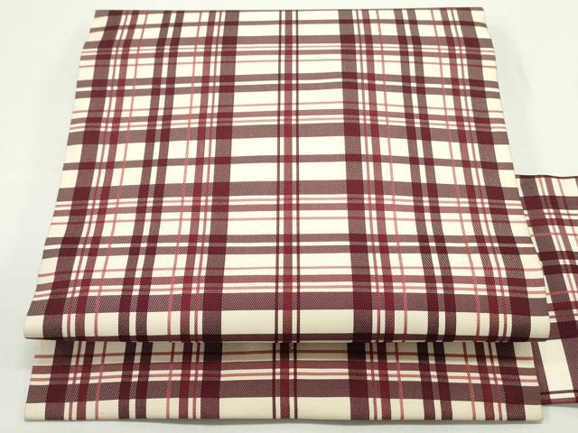 平和屋着物●全通柄九寸名古屋帯　格子柄　正絹　逸品　DAAV9055ob