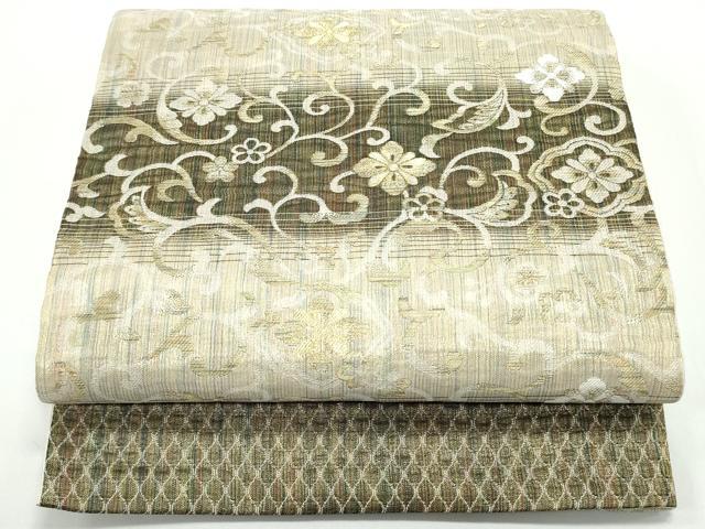 平和屋着物▽六通柄袋帯　スリーシーズン　春夏秋　花菱唐草文　金銀糸　正絹　逸品　DAAV9073ob
