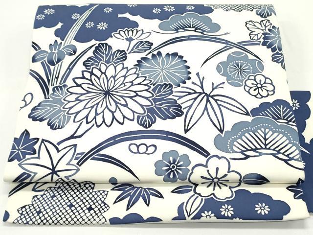平和屋着物●塩瀬　全通柄九寸名古屋帯　型染め　草花松文　正絹　逸品　DAAV9079ob