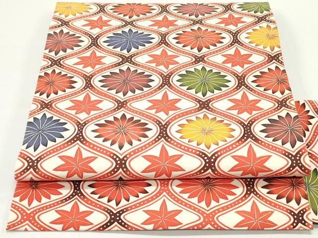 平和屋着物●塩瀬　九寸名古屋帯　型染め　立涌花文　逸品　DAAV9085ob