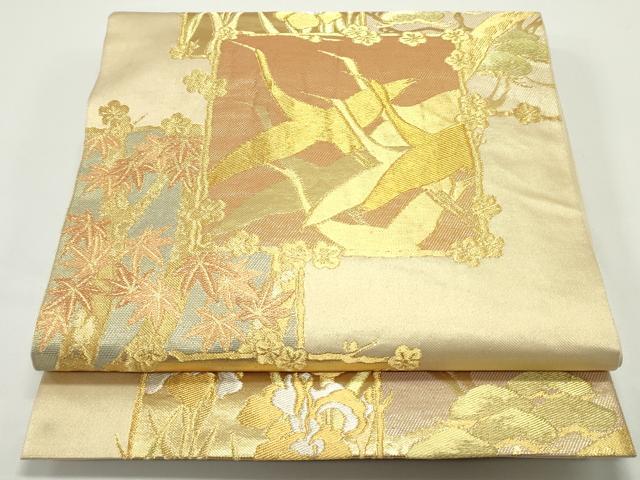 平和屋着物●西陣　川島織物　六通柄　本袋帯　色紙重ね飛鶴花松文　金銀糸　三越扱い　正絹　逸品　DAAV9092ob