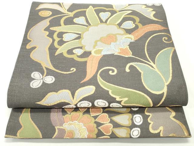 平和屋着物●京の匠日展作家　丹下雄介　六通柄袋帯　紬地　更紗花唐草文　金糸　正絹　逸品　DAAV9118ob