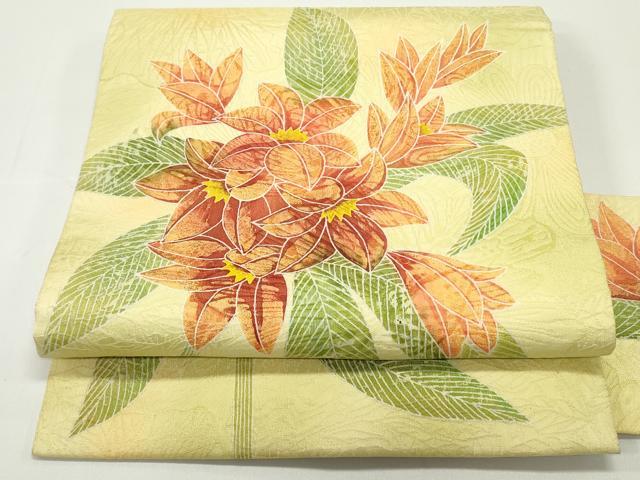 平和屋着物●鎌倉友禅　坂井教人　日本工芸会正会員　九寸名古屋帯　手描き　草花文　正絹　逸品　DAAV9125ob