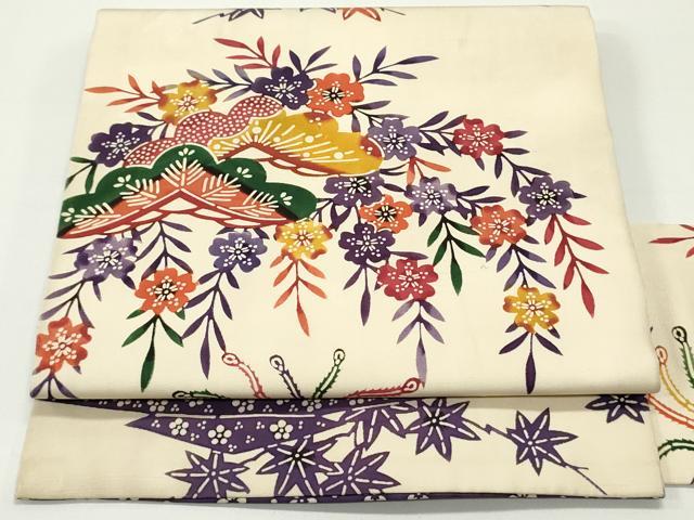 平和屋着物●塩瀬　九寸名古屋帯　型染め　枝垂れ桜松文　逸品　DAAV9131ob