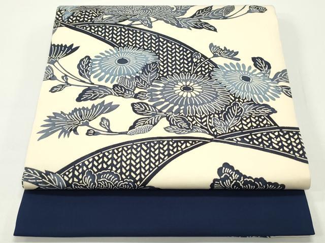 平和屋着物●塩瀬　九寸開き名古屋帯　型染め　籬草花文　正絹　逸品　DAAV9132ob