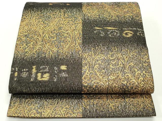 平和屋着物●両面　全通柄袋帯　変わり市松抽象唐草文　金糸　さが美扱い　正絹　逸品　未使用　DAAV9133ob