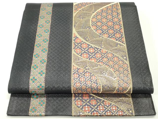 平和屋着物●九谷焼の名工　四代　上出喜山　六通柄袋帯　金襴手羊献上文様　黒地　金糸　正絹　逸品　DAAV9135ob