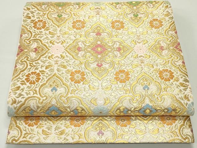 平和屋着物●六通柄　本袋帯　唐織　花菱文　金糸　正絹　逸品　DAAV9142ob