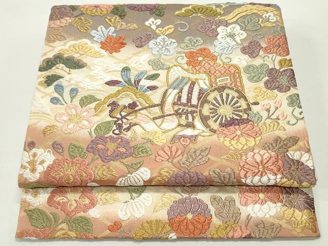 平和屋着物●六通柄袋帯　唐織　御所車松皮菱花文　金糸　正絹　逸品　DAAV9145ob