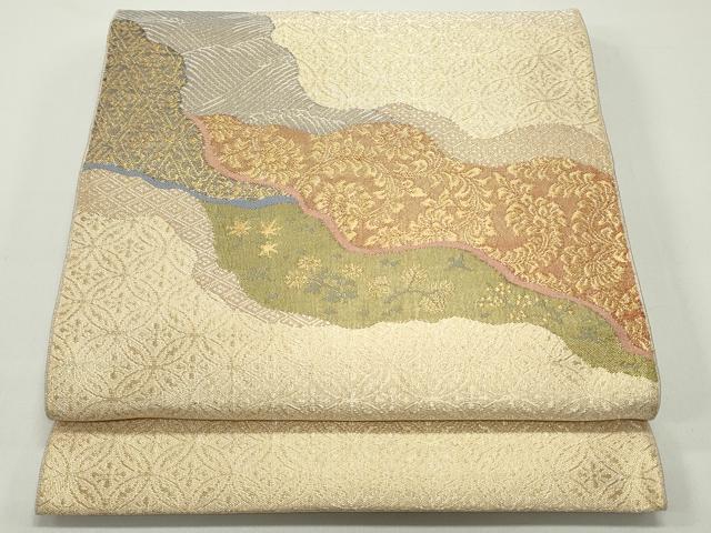 平和屋着物●西陣河村織物謹製・手織り　佐賀錦　河村つづれ　太鼓柄袋帯　道長吉祥花唐草文　金糸　正絹　逸品　DAAV9161ob